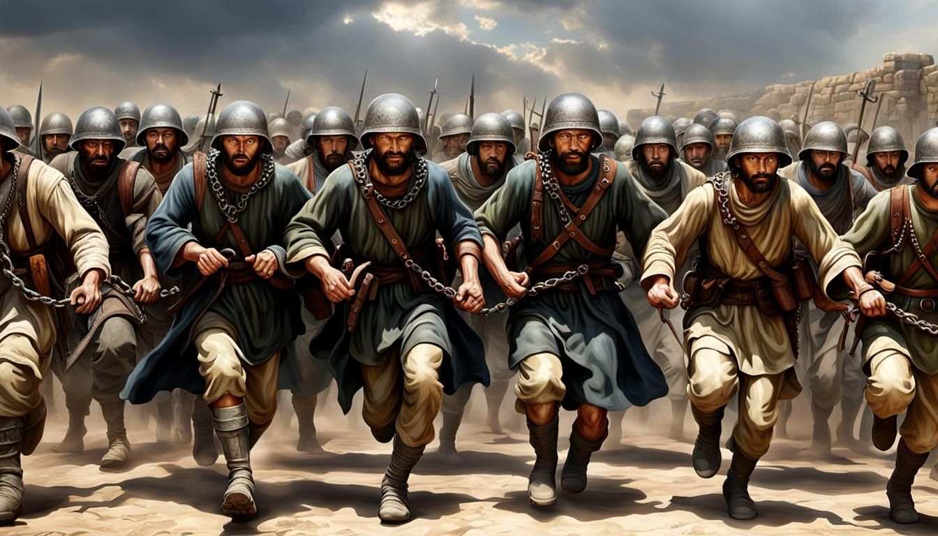 Creates a striking image that represents a group of soldiers from ...