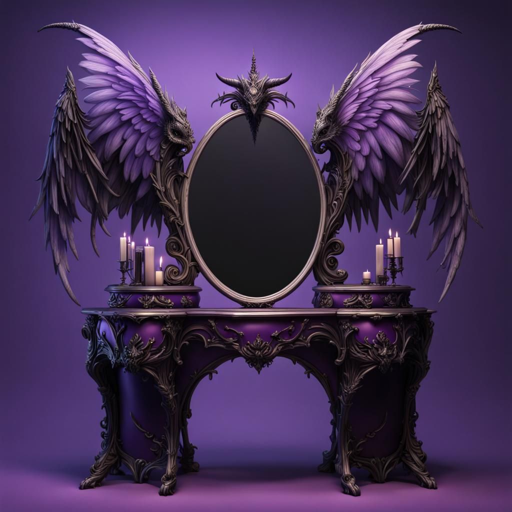 Malificent dressing table with wings, eyes, black and purple colors ...