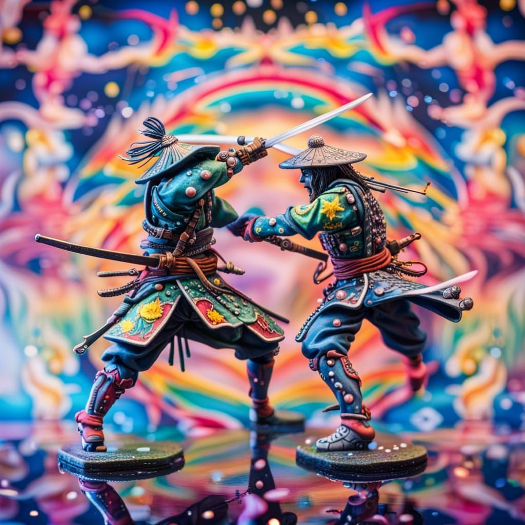 Psychedelic Samurai Figurines - AI Generated Artwork - NightCafe Creator