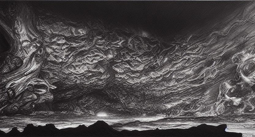 the castle of hell was in a lava ocean in a deep cavern. hyperdetailed ...