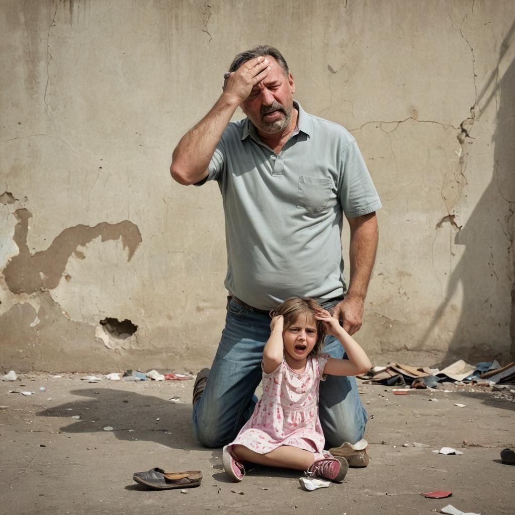 A distressing scene where a young 8-year-old girl is being harshly ...