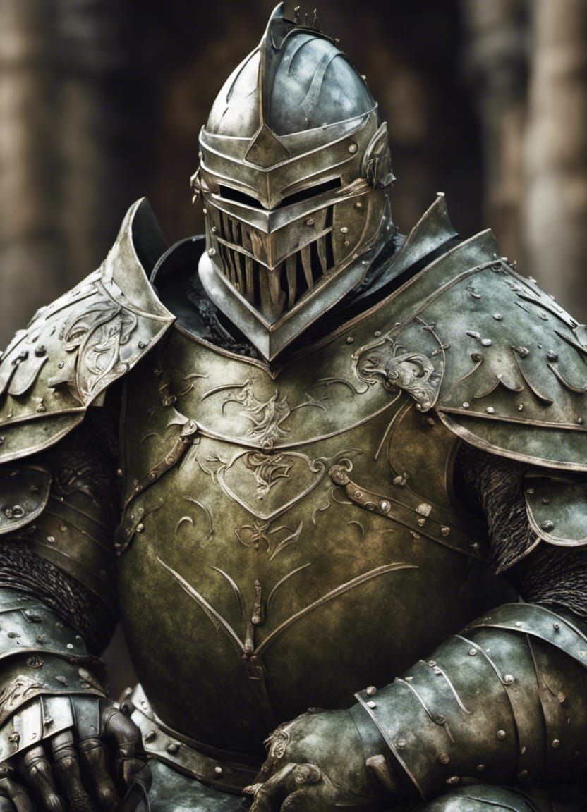 Photograph Portrait of obese armored Knight Dire Wolf wearing medieval ...