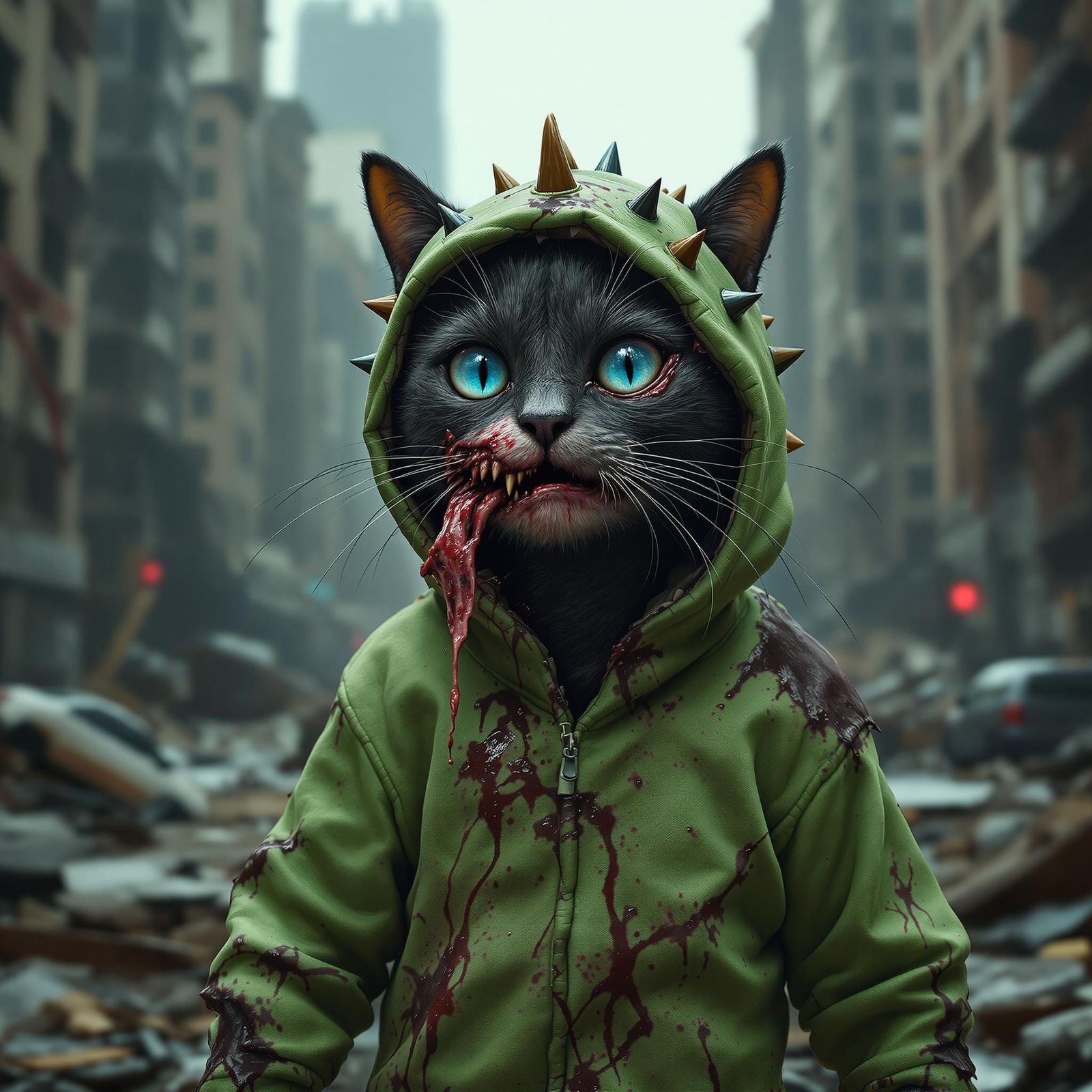 Undead Punk Cat - Cyberpunk Undead Feline Horror