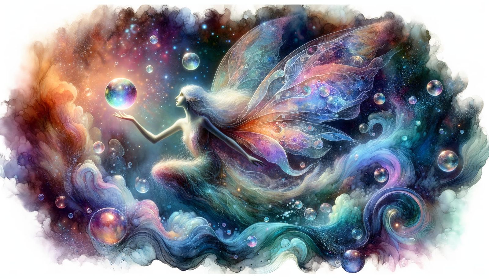 HER GIFT - Luminous Water Sprite in Dreamy Cosmic Scene