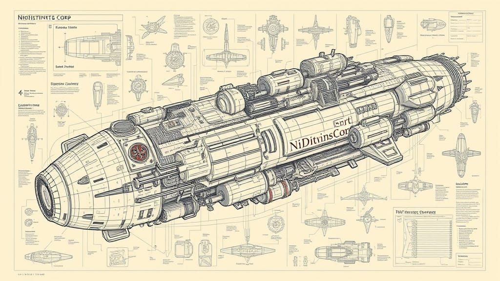 Realistic engineering drawing of a sprawling cargo and passenger ...