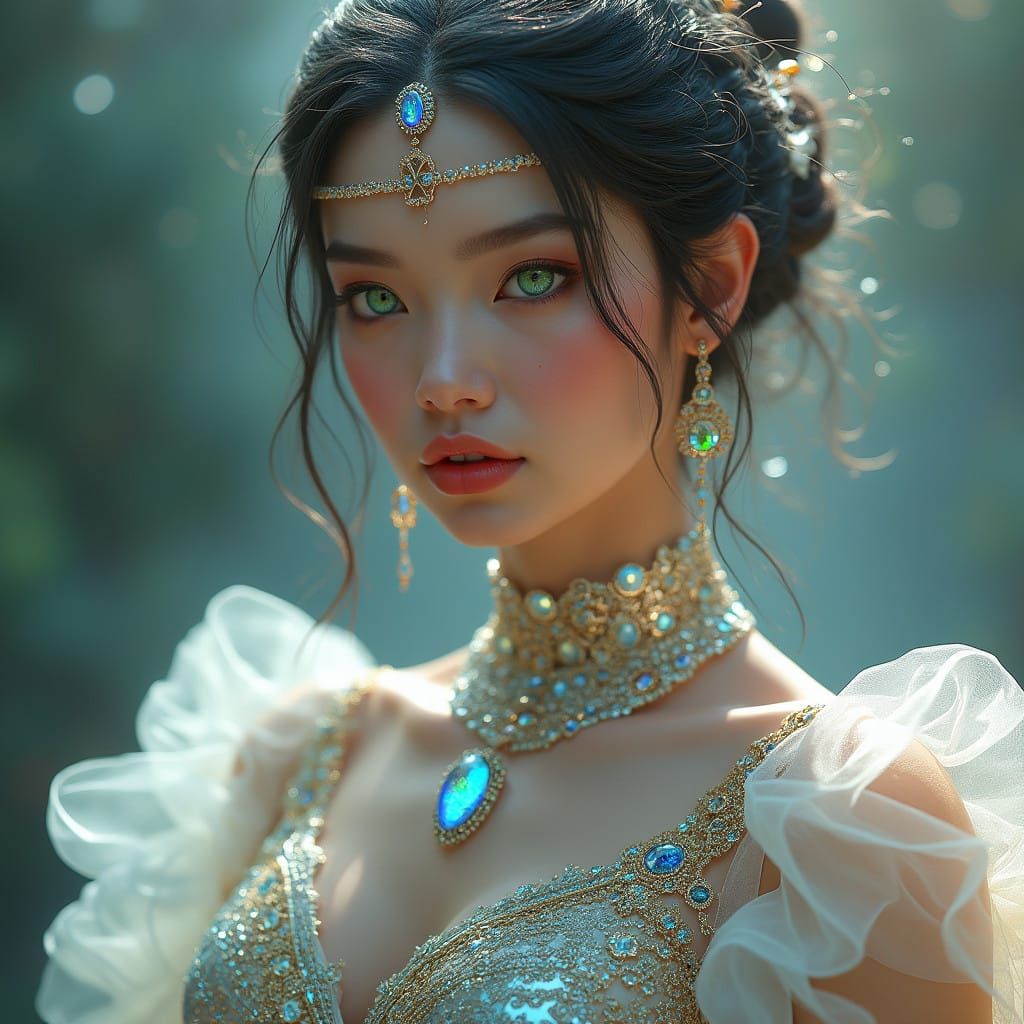 Hyperrealistic Portrait of a Futuristic Goddess in... - AI Art