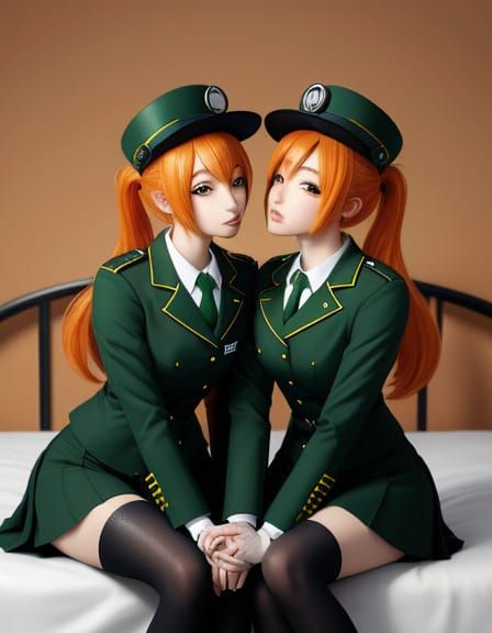 Kemono Twin Sisters Kiss in Manga Style - AI Art