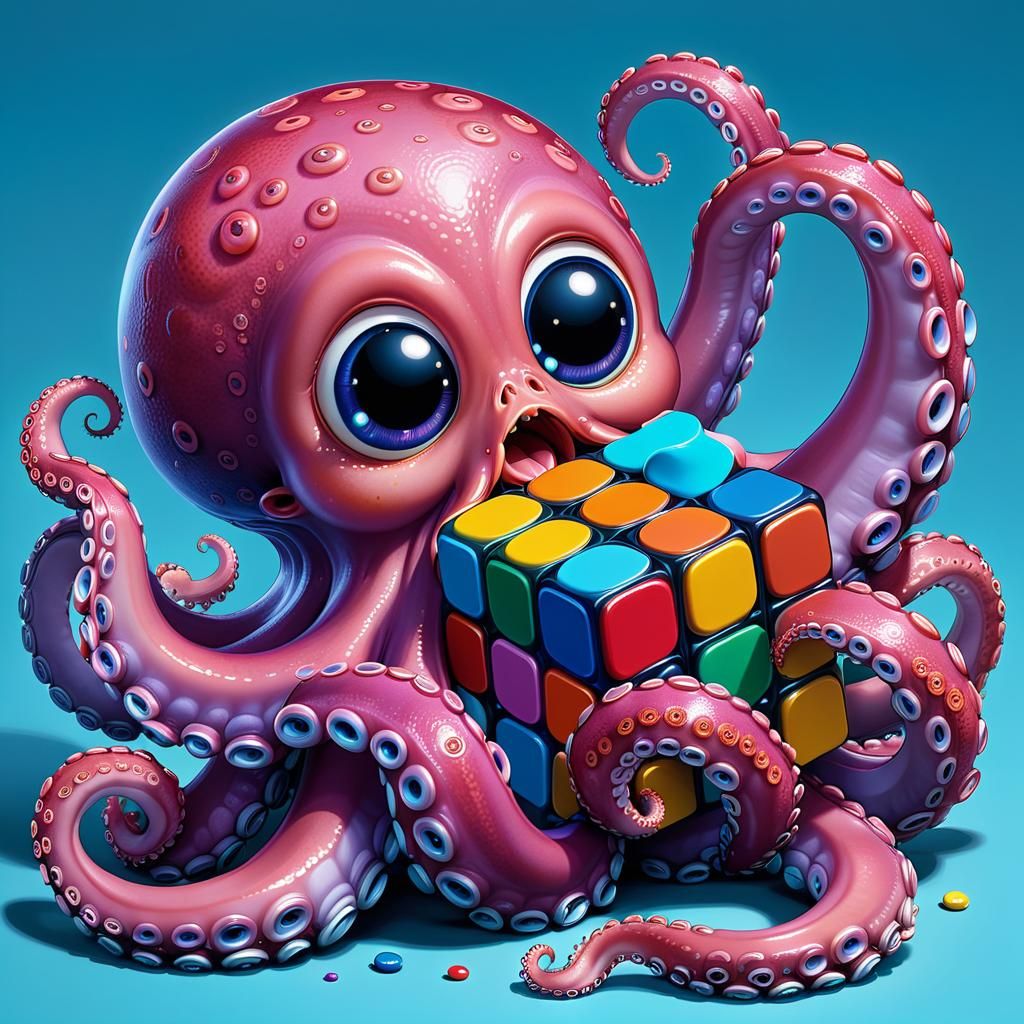 Octopus Solving The Rubik Cube! 🩵🐙 v2