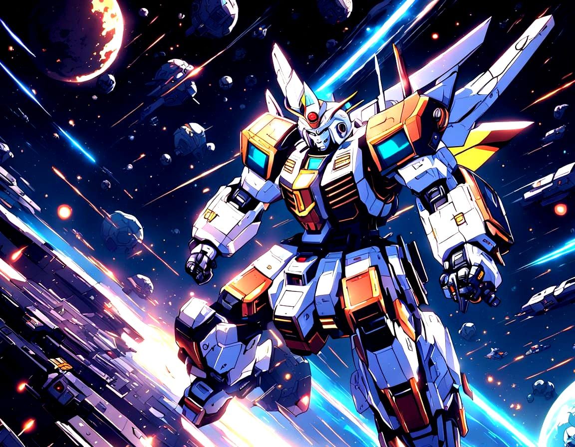 Cosmic Lion Pilots Gundam Mech Through Space in An... - AI Art