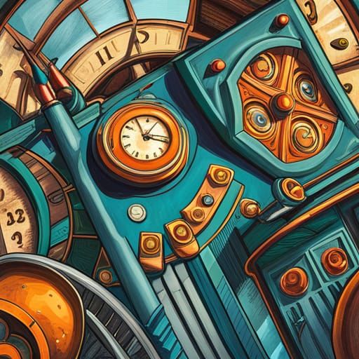 Clock Around the Block clockpunk Eldritch Steven Belledin orange and ...