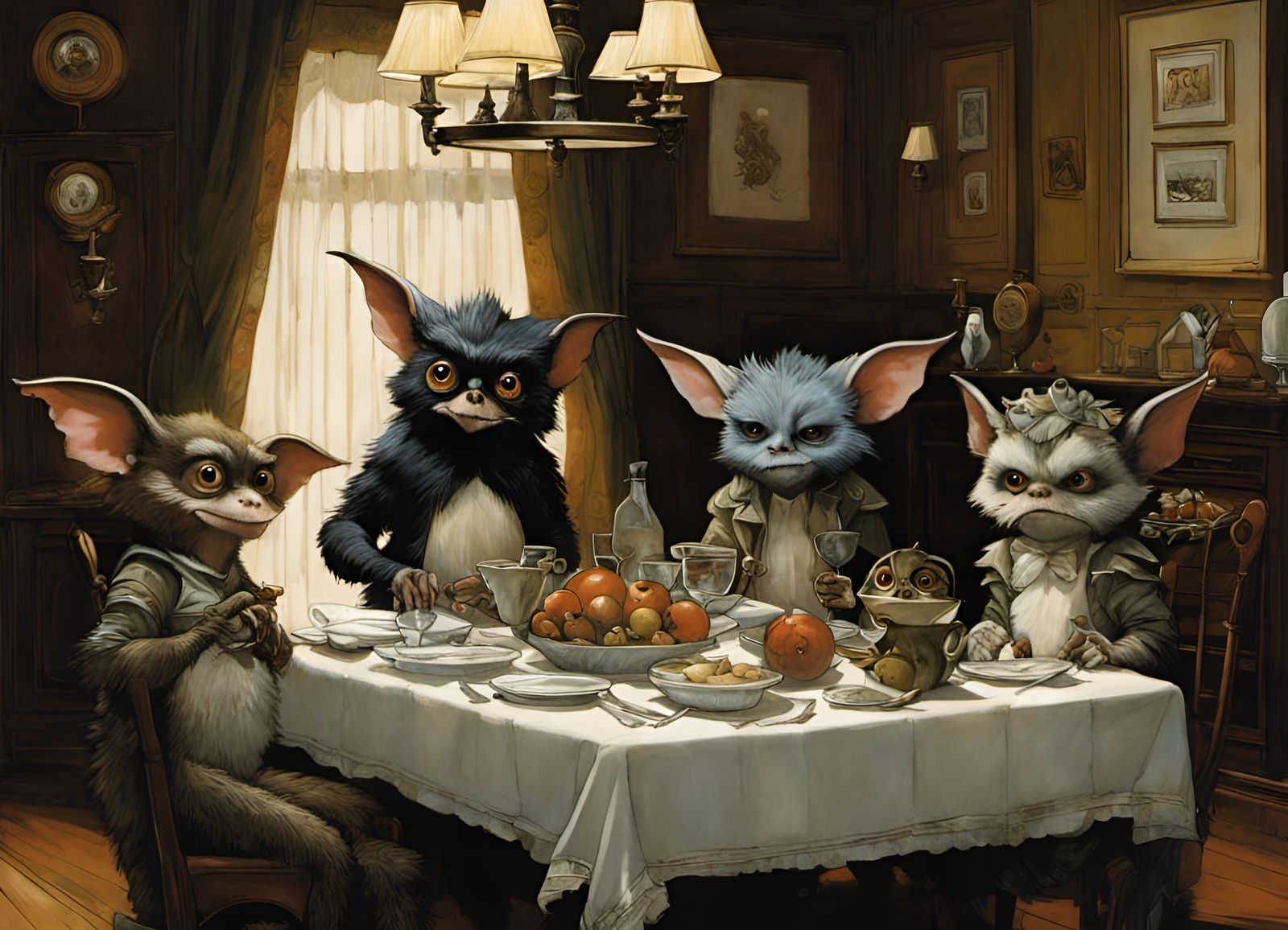 Gremlin dinner party. - AI Generated Artwork - NightCafe Creator