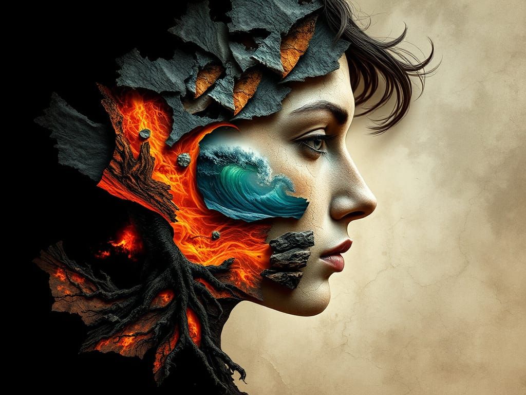 Abstract Surrealism Face Profile Revealing Earth's... - AI Art