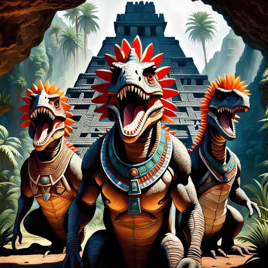 Slightly Anthropomorphized Aztec-Attired Dinosaurs - AI Generated ...
