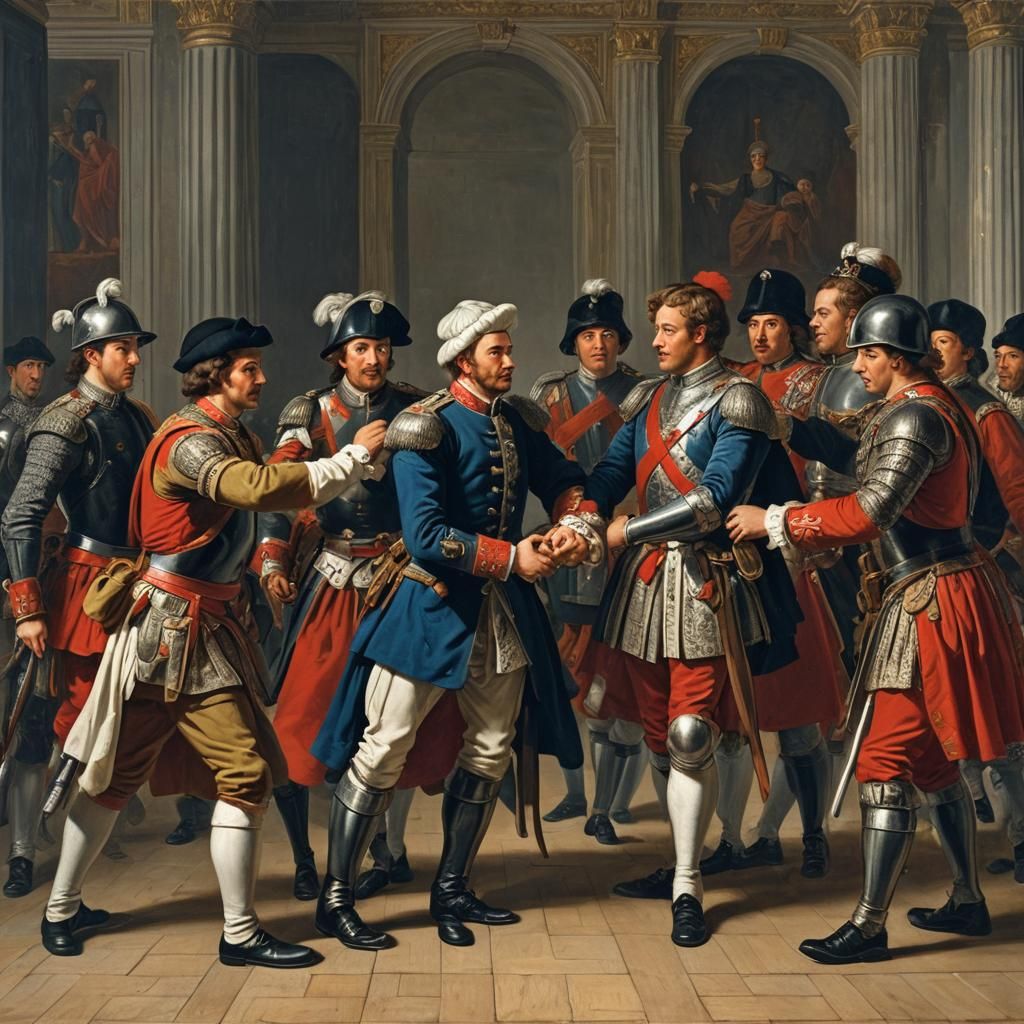 17-18 centuries. Soldiers are holding a man and a woman servant in the ...