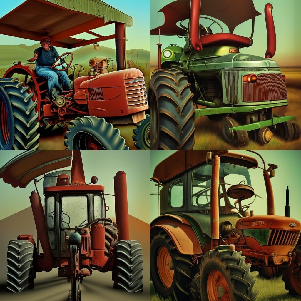 front view shot of an old tractor driven by a crazy horse by Edward ...