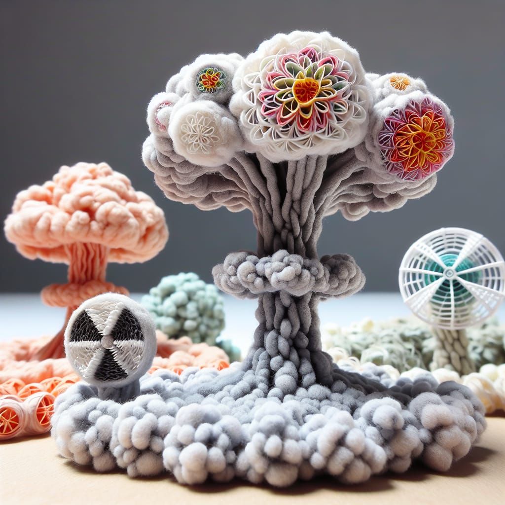 miniature sculpture of a nuclear explosion modeled out of dryer lint ...