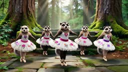 A group of dancing anthropomorphic skunks wearing ballet tutus ...