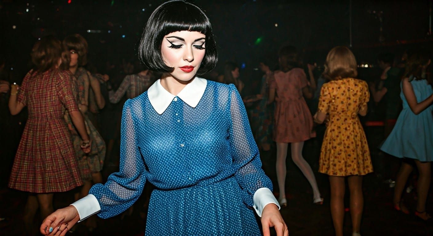 Mod Girl Lost in Disco Chaos, 16mm Film Grain Aest... - AI Art