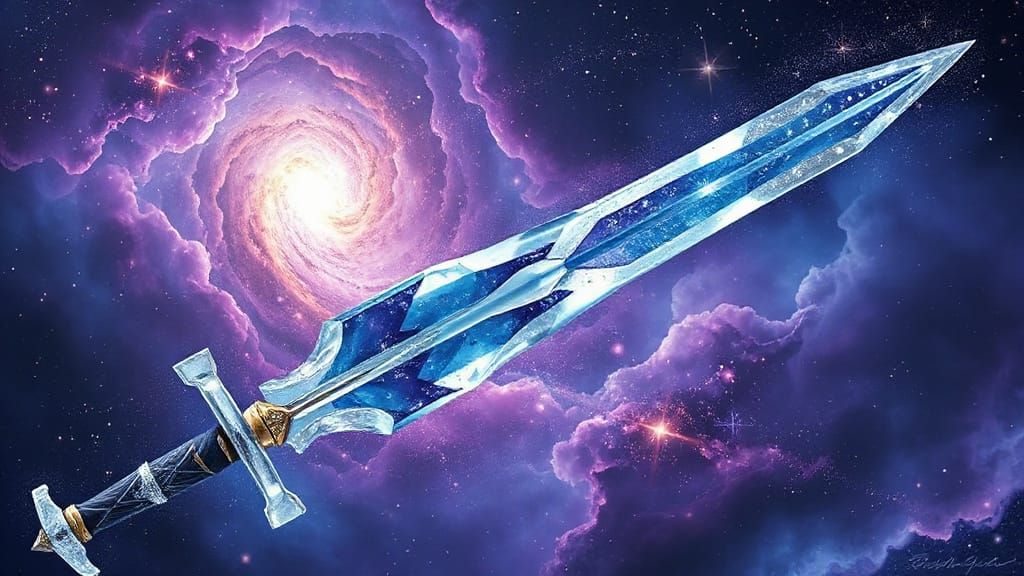 Sword of Cosmic Frost, Shimmering with Astral Myst... - AI Art