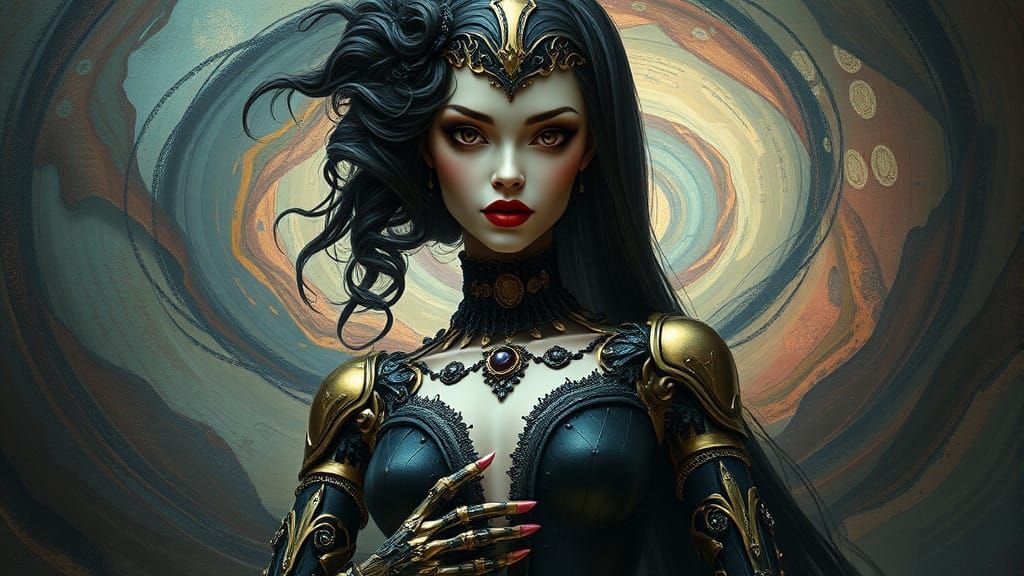 Gothic Android in Victorian Era Attire - AI Art