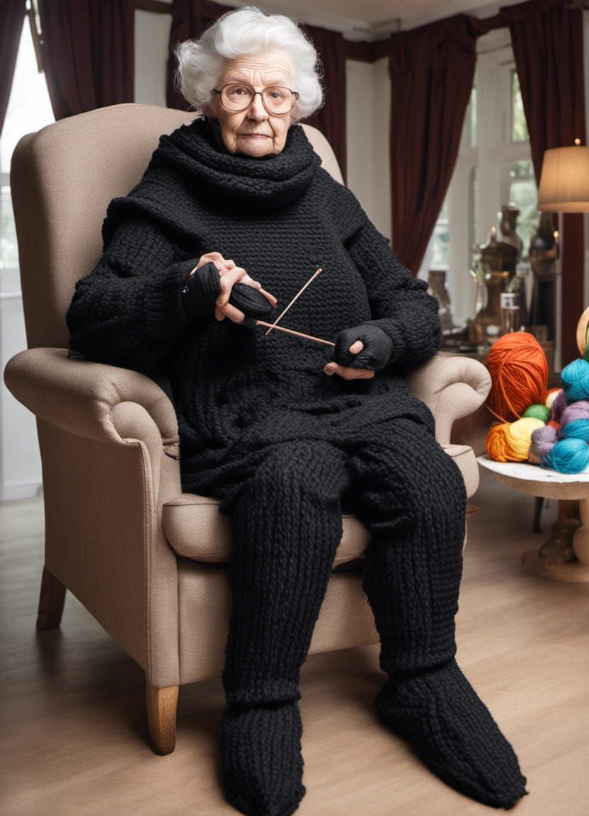 Photograph Portrait of The, knitting Grandma, knitting everything into ...