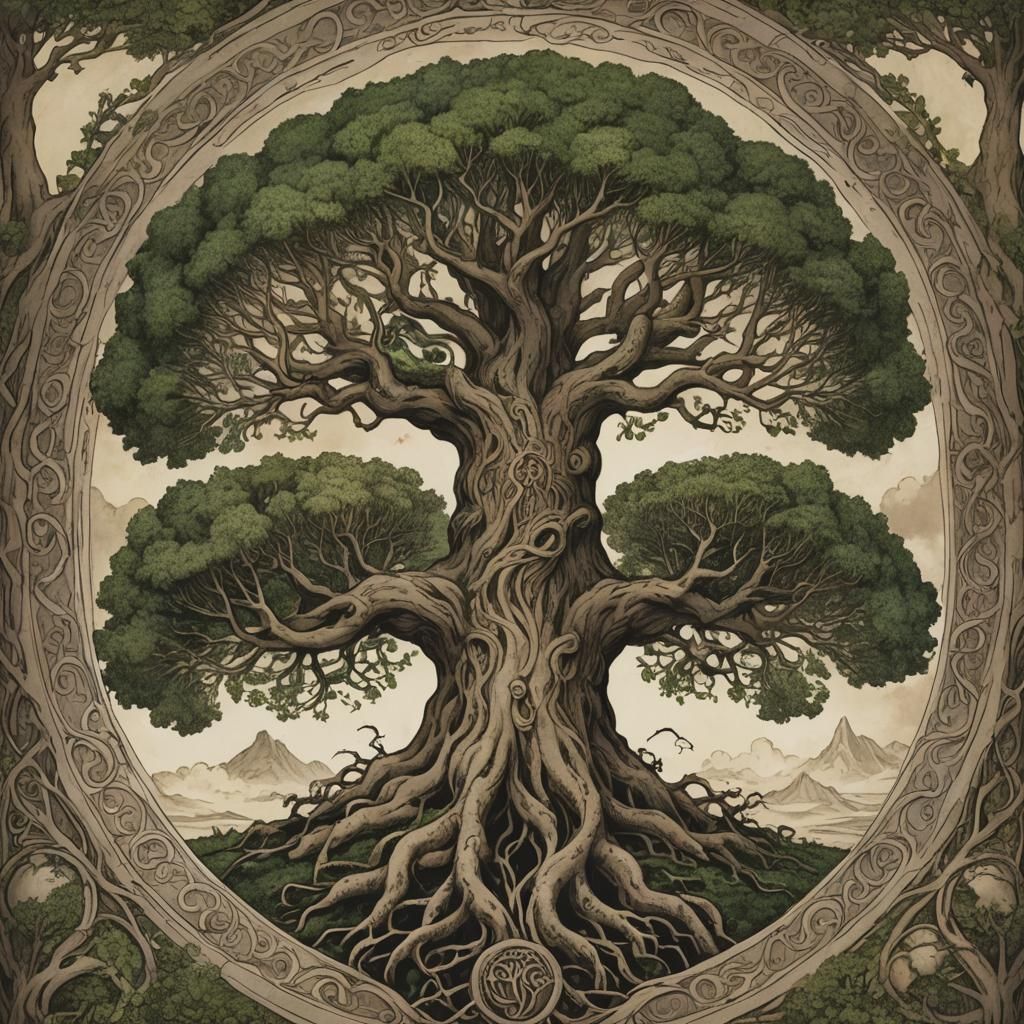 Ethereal Yggdrasil Connects Nine Worlds in Norse M... - AI Art