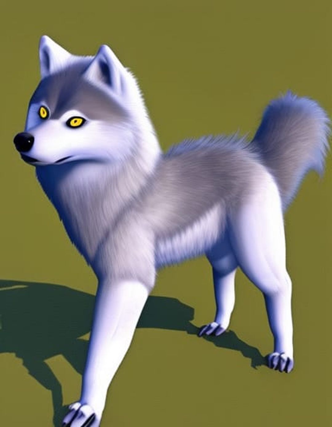 Generate an anthropomorphic bipedal wolf girl with a big belly. She ...