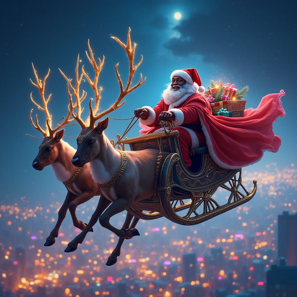Afro American Santa in Futuristic Sleigh Delivers ... - AI Art