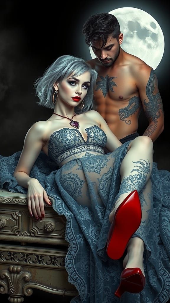 Ethereal Vampire Goddess in Lunar Glow - AI Art