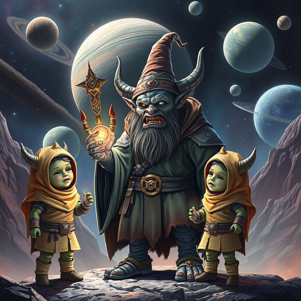 A Sci-fi Orc Wizard and his children
