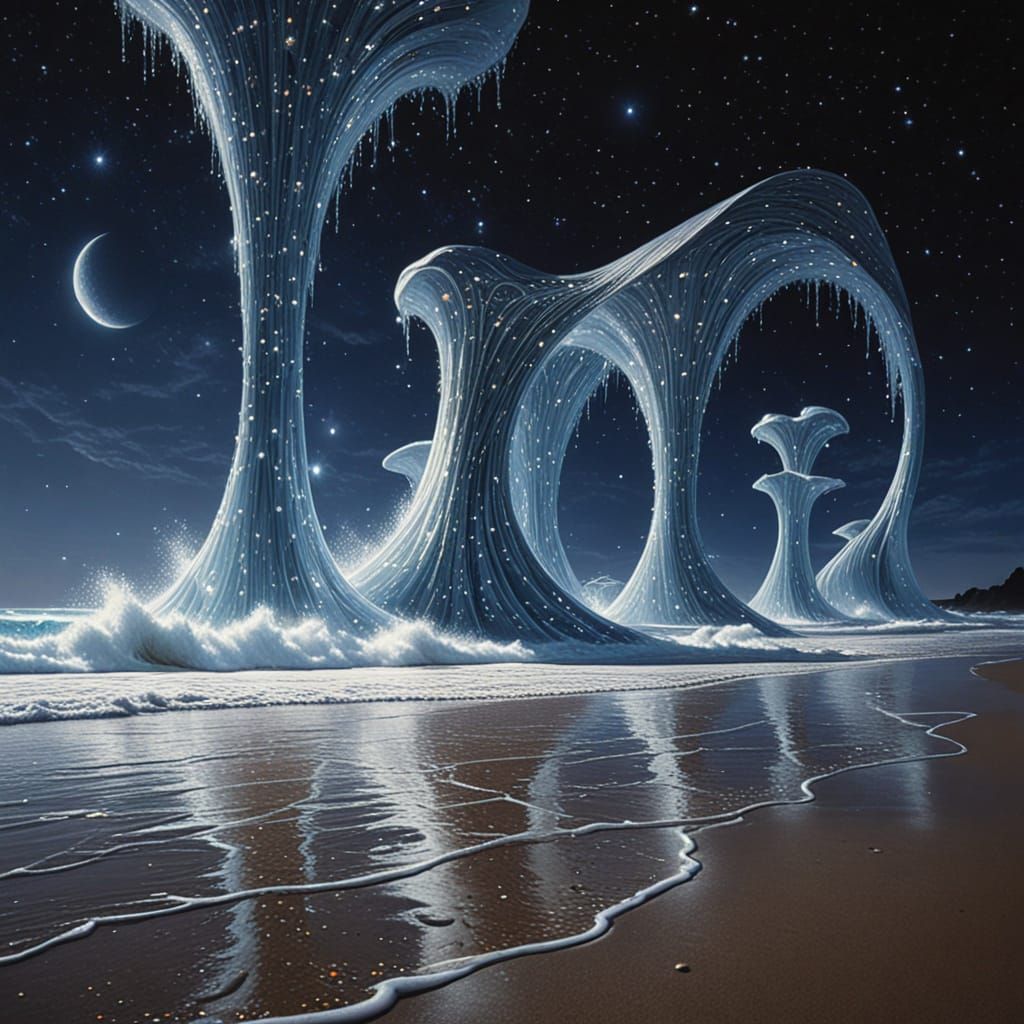 Fantasy Seascape - Cosmic Beach Tapestry Unfolds