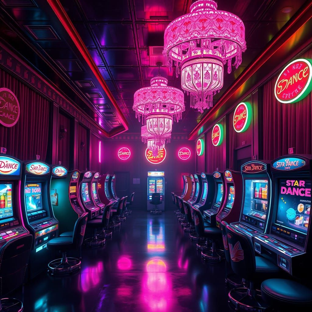 Neon Gaming Lair in Cherry Nightclub Basement - AI Art