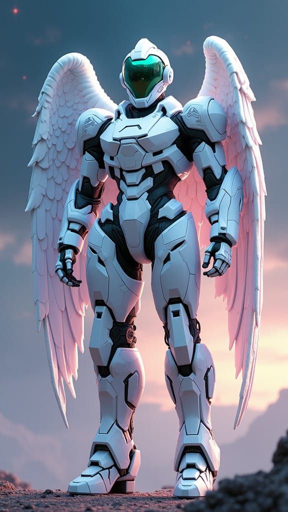 Hyper Realistic White Angel Mecha Armor in Cosmic ... - AI Art