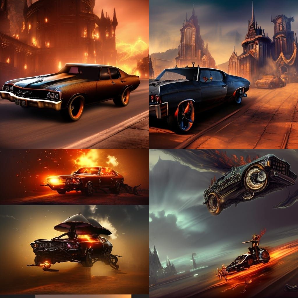 gothic steampunk chevelle with ghost rider driving - AI Generated ...