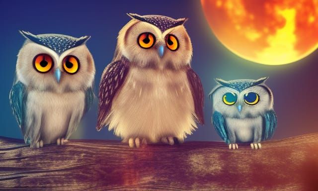 Moonlight Owl Family Stroll - AI Generated Artwork - NightCafe Creator
