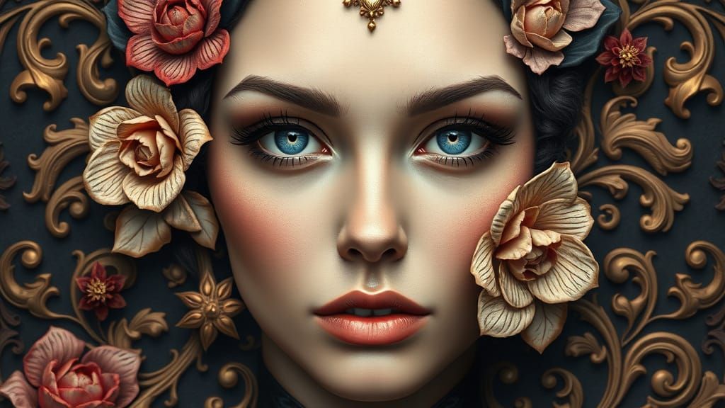Baroque Portrait of a Woman with Blue Eyes - AI Art