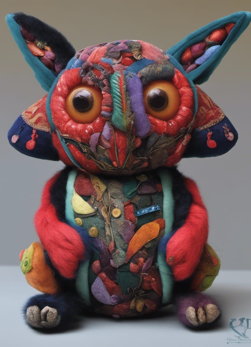 plush fluffy patchwork creature, by 3D textile collage artist ...