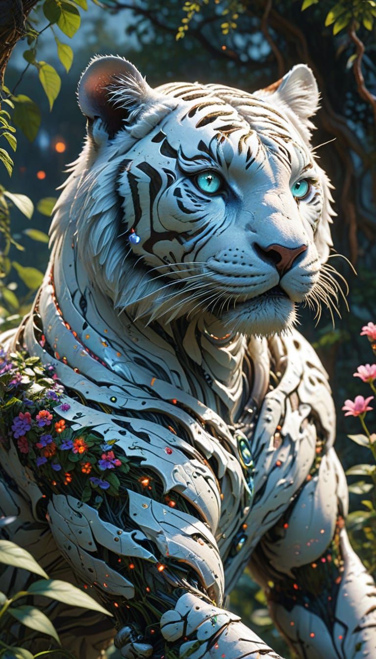 Tiger Modification - Cyberpunk Albino Tiger in Vibrant Fair...