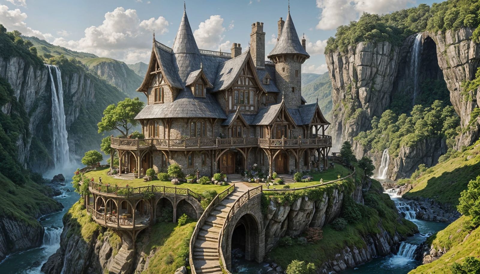 mansion in the gorge - Ethereal Elven Castle Overlooks Casca...