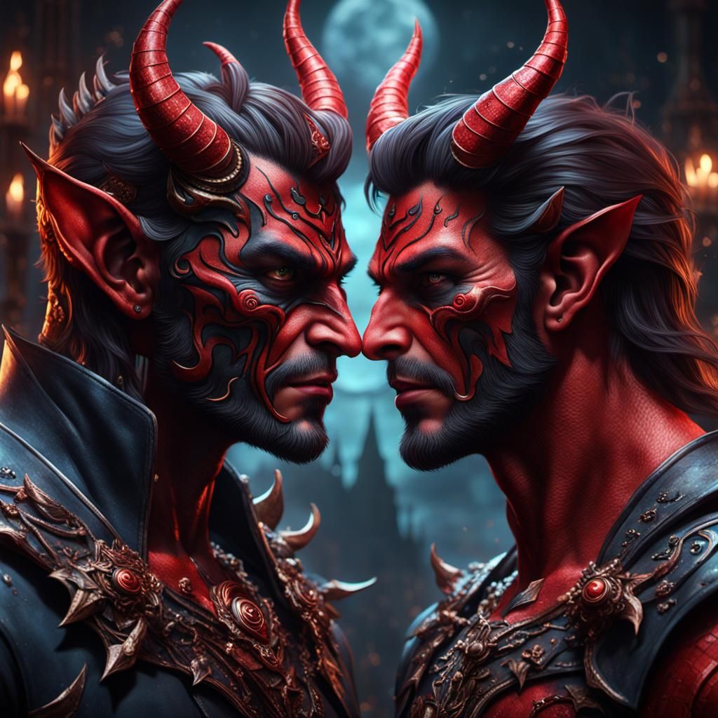 handsome male devil kissing a handsome male devil - AI Generated ...