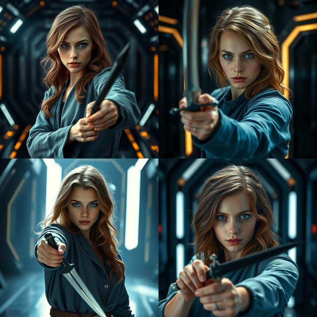 Woman Throwing Dagger in Sci-Fi Setting - AI Art