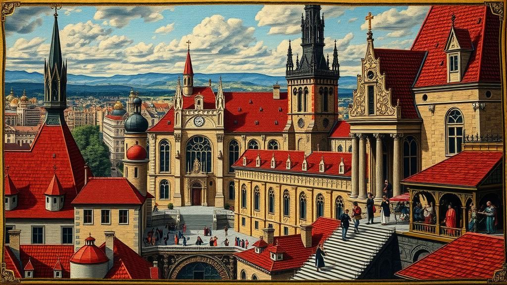 Medieval Tapestry depicting the Defenestration of Prague, radiant 8K 3D ...