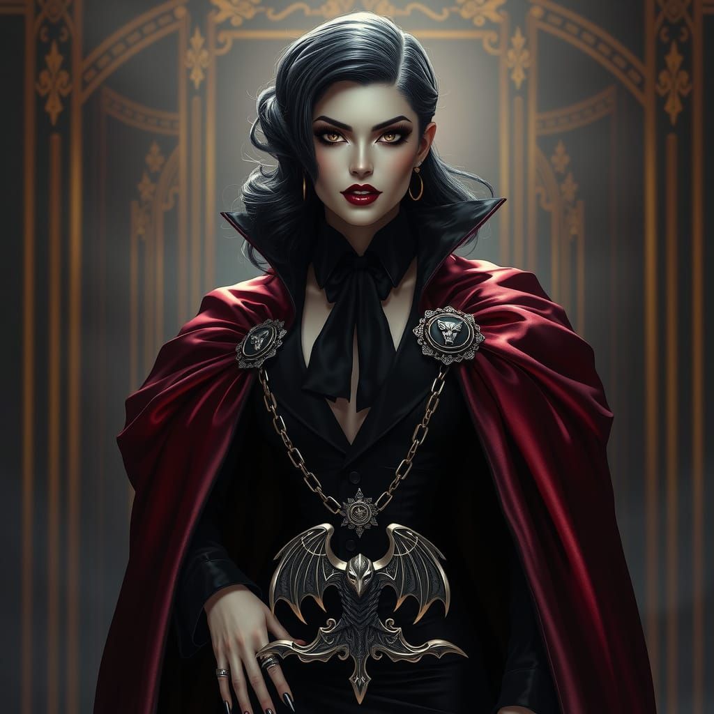 Mysterious Vampire Countess in Futuristic Gothic A... - AI Art