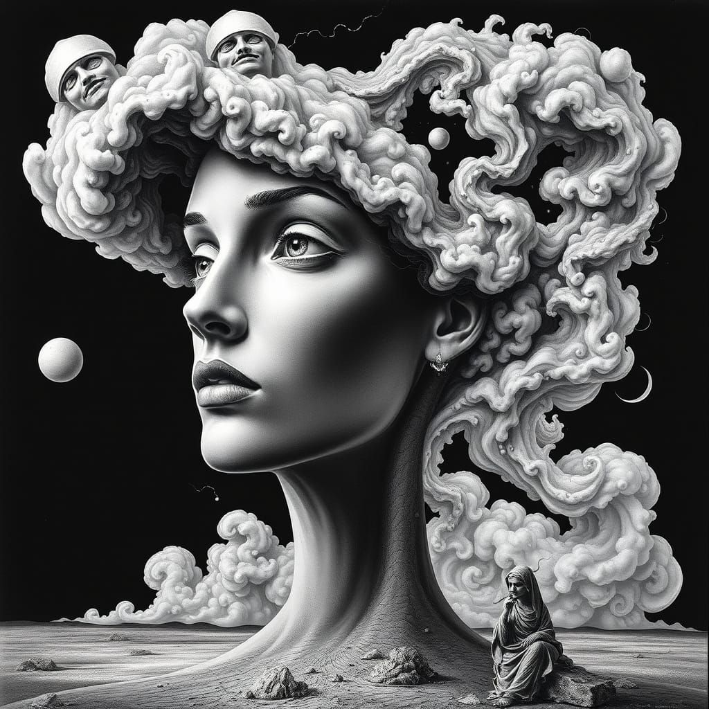 Surreal Figure with Ram's Head and Dissolving Body... - AI Art