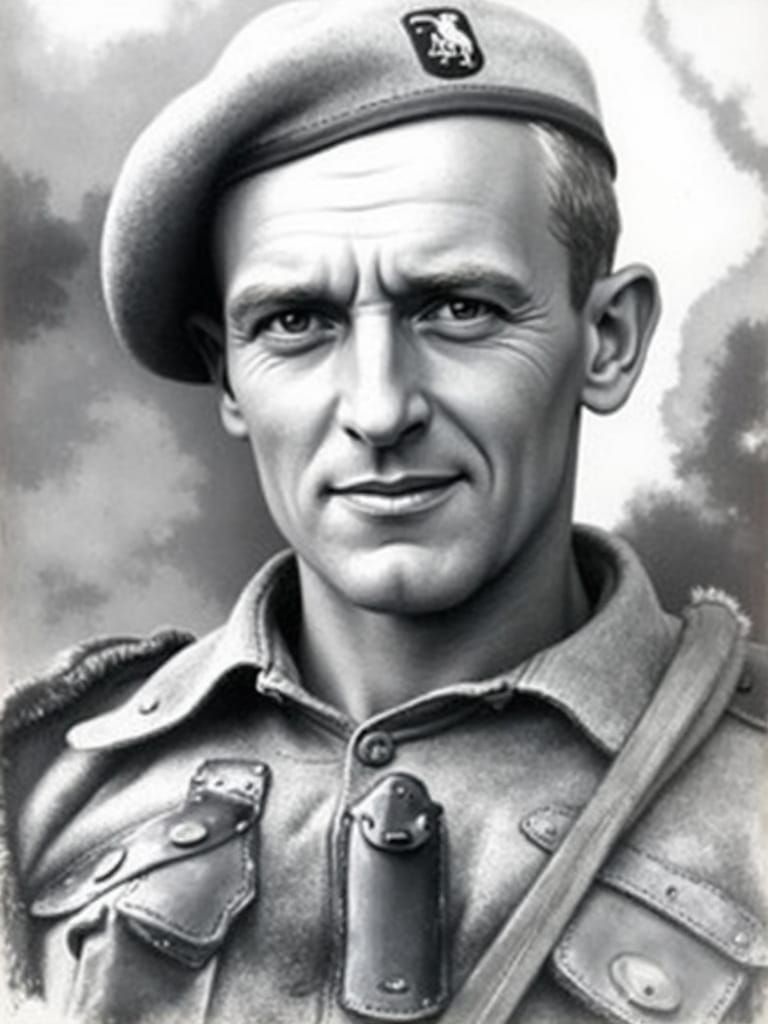 WWII SAS Commando Major Anders Lassen in Oil Paint... - AI Art