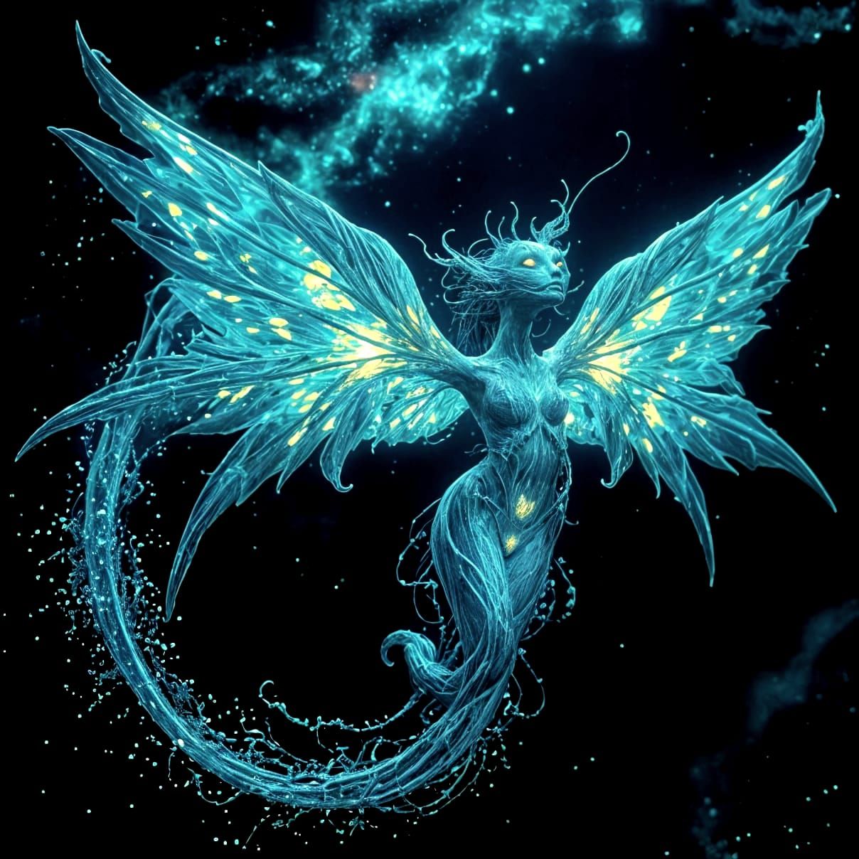 Bioluminescent Angelic Creature in Abyss: Hyperrea... - AI Art
