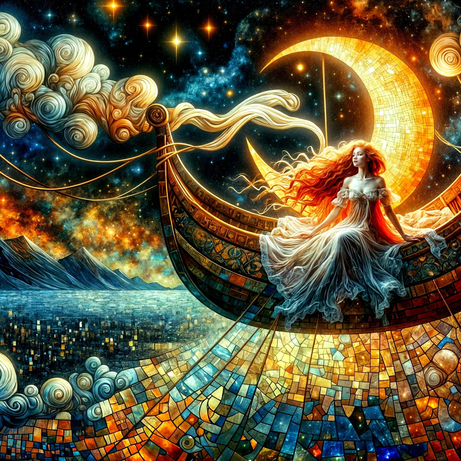 The boat of fantasies - Woman in Flying Boat: Surreal Digita...