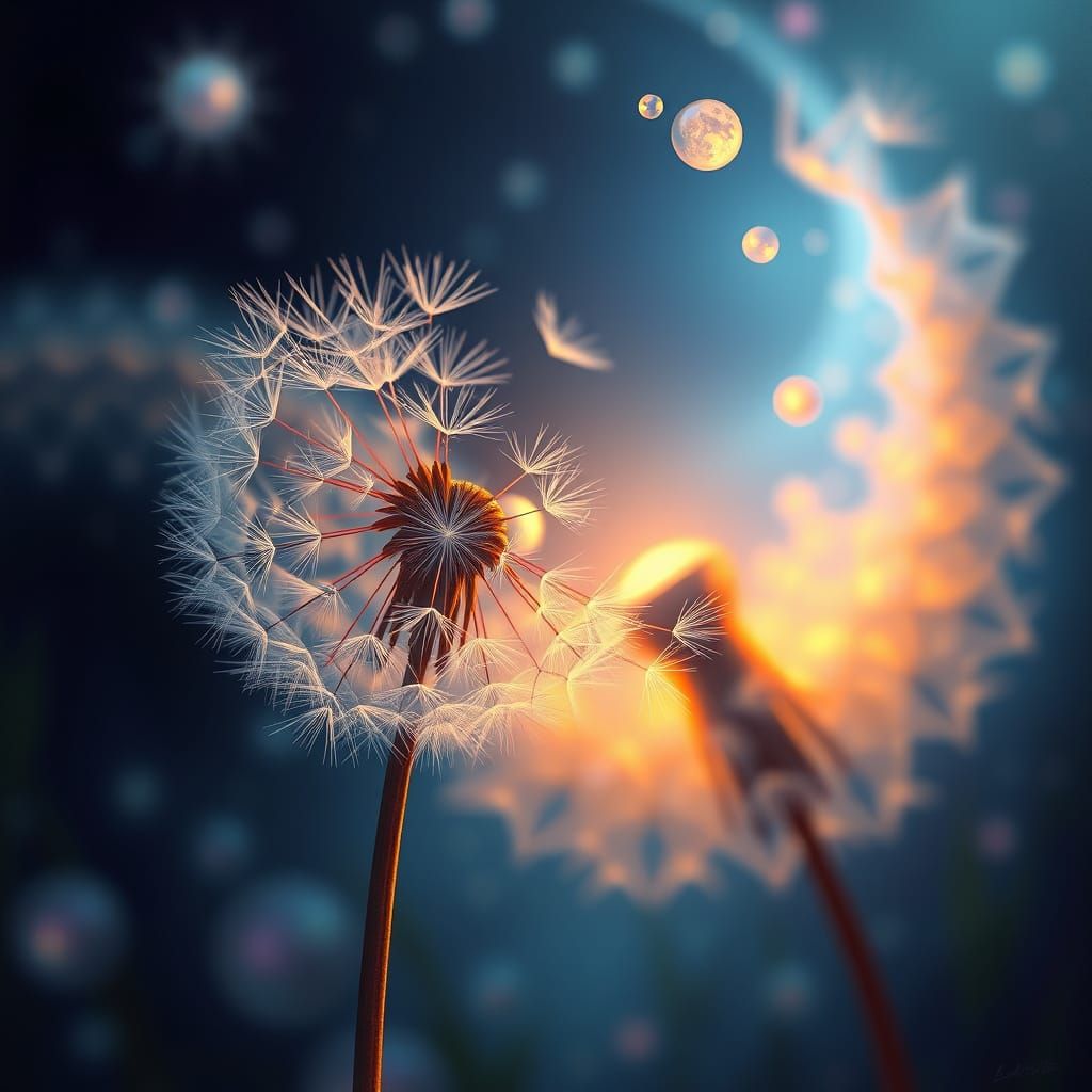 dandelion seeds drifting through the air