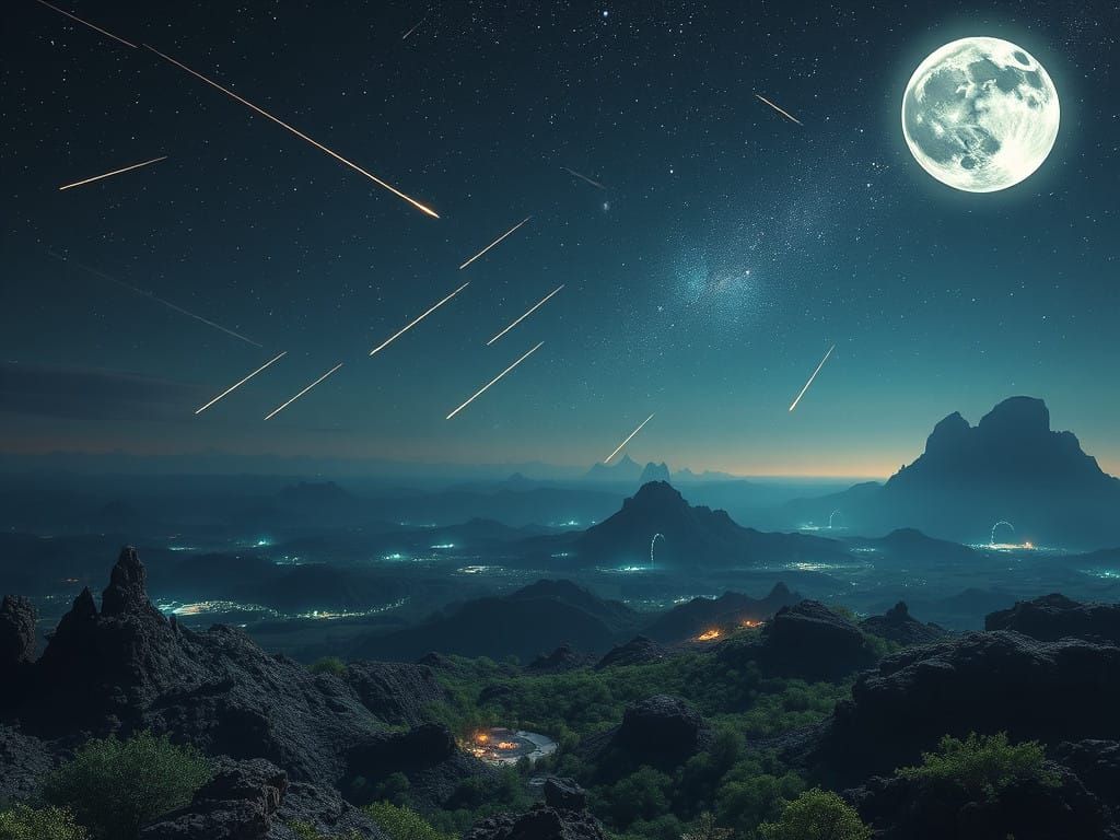 Celestial Light Show on Zythoria in Vibrant, Cyber... - AI Art