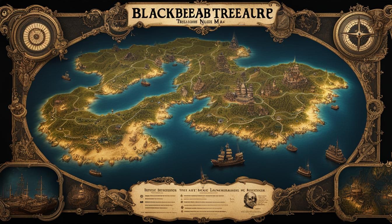 Blackbeards treasure map 1720 Unreal Engine intricately detailed ...